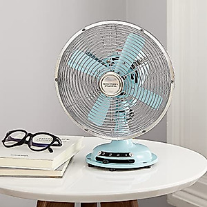 Better Homes & Gardens Retro Table Fan, 3-Speed Metal Tilted-Head Oscillation, 8-Inches (mint)