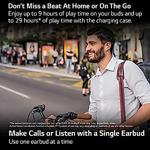 LG TONE Free True Wireless Bluetooth Earbuds T90 - Active Noise Cancelling Earbuds with Dolby Atmos, White, Small