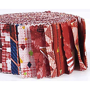 Soimoi 40Pcs Geometric & Texture Print Cotton Precut Fabrics for Quilting Craft Strips 2.5x42inches Jelly Roll - Red