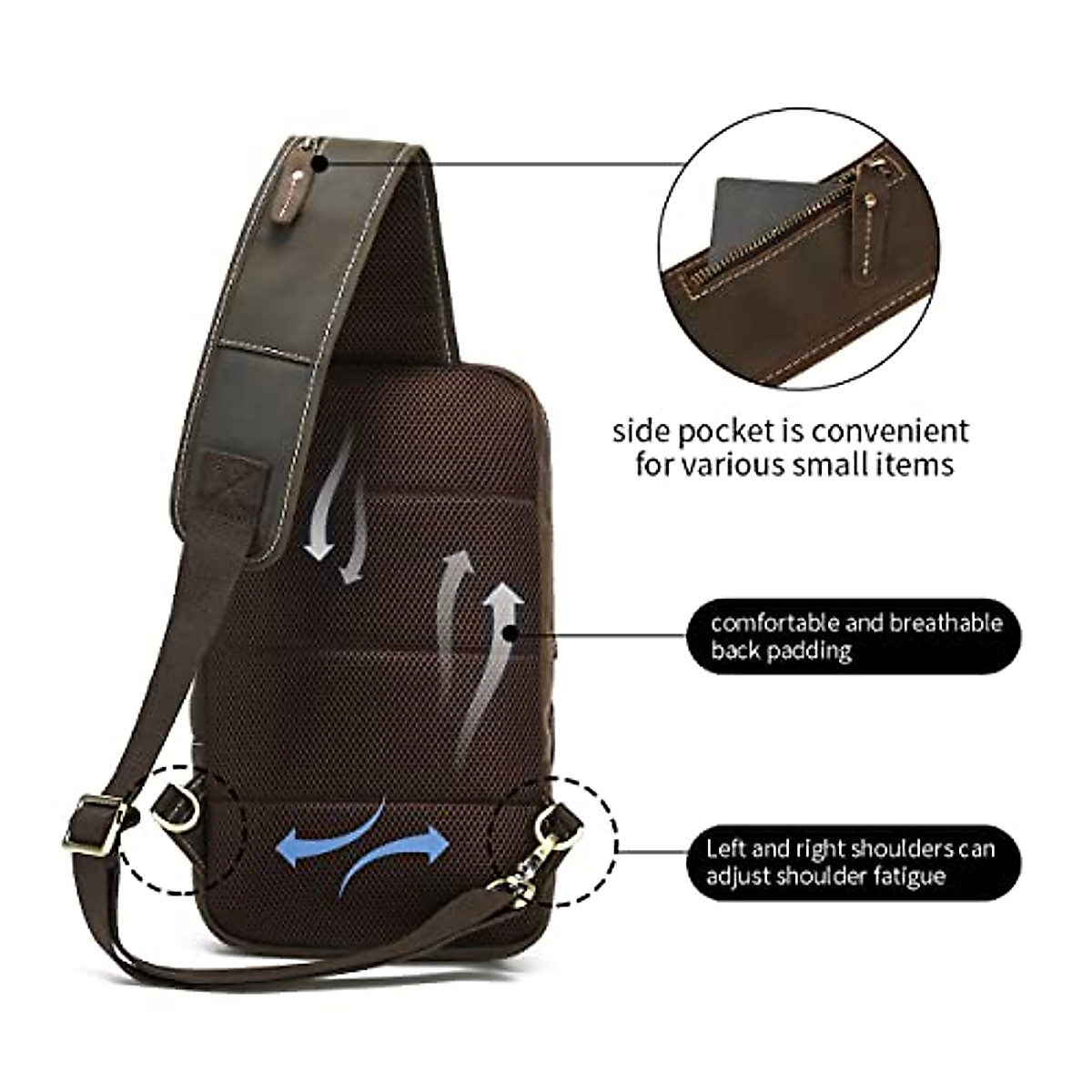 Hespary Leather sling bag crossbody shoulder backpack daypacks for men travel hiking fit 12.9" ipad
