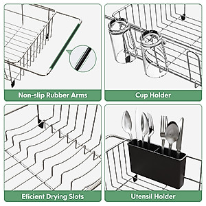 MAJALiS Dish Drying Rack in Sink - Small Dish Drainers for Kitchen Sink, Over The Sink Dish Racks with Utensil Holder, Stainless Steel Dish Rack in Sink, Silver