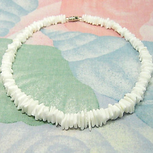 Native Treasure 18" inch Mens and Womens Tropical Jewelry Polished White Rose Clam Chips Ark Shell Summer Beach Surfer Necklace From the Philippines