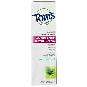 Tom's of Maine Antiplaque Plus Whitening Gel, Spearmint 4.7 oz (Pack of 4)