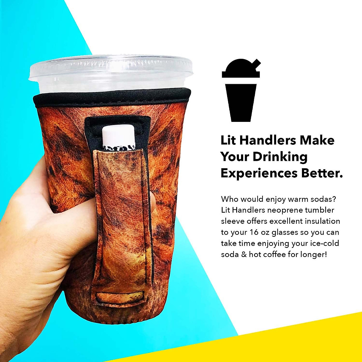 Lit Handlers Pint Glass Sleeve -Neoprene Cup Holder with Handle & Pocket for Pint Cup - Machine Washable Drink Sleeves & Reusable Covers - Insulated, Water Resistant & Snug Fit Beer Cooler (Serape)