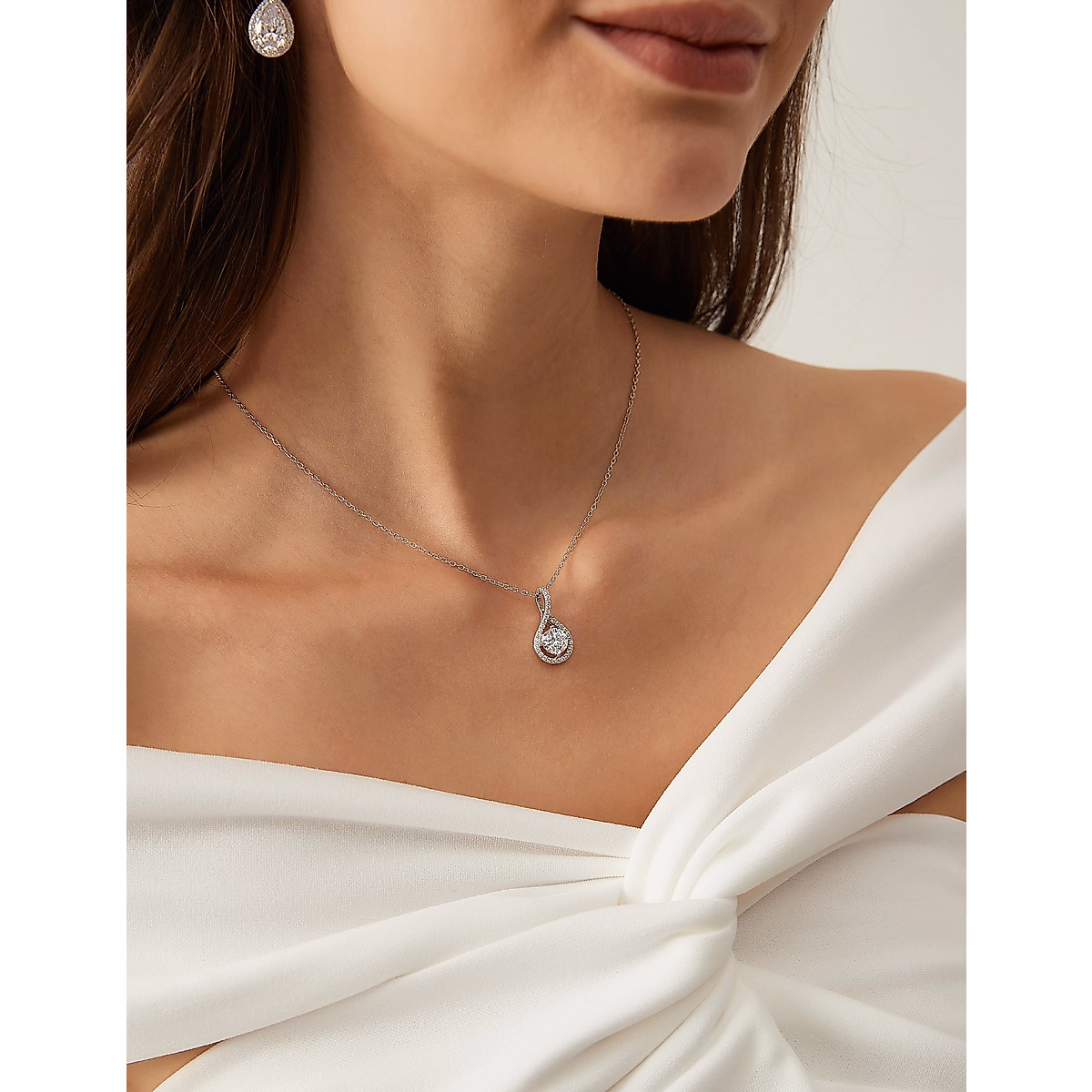 EAMTI 925 Sterling Silver Necklace for Women Cubic Zirconia Round Cut 1.25CT Pendant Necklace Dainty Jewelry Gifts for Women Mother's Day/Birthday/Anniversary Day/Valentine’s Day