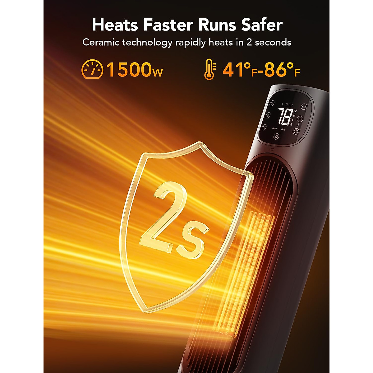 GoveeLife 24" Space Heater, 80° Oscillating Smart Electric Heater with Thermostat, WiFi APP & Voice Control, 4 Mode, 24H Timer, Night Light, 1500W Tower Ceramic Heater for Indoor Use, Large Room