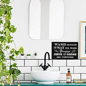 Jetec Farmhouse Bathroom Sign Wash Your Hands and Say Your Prayers Everywhere Rustic Wooden Wall Box Sign Funny Wall Plaque Table Decor for Home Room Office 7.87 x 5.1 Inch