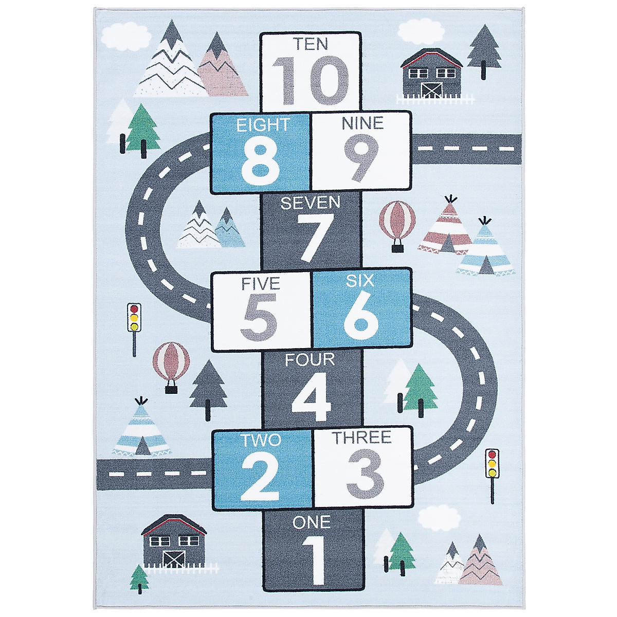 SAFAVIEH Kids Playhouse Collection Accent Rug - 3'3" x 5'3", Grey & Blue, Non-Shedding Machine Washable & Slip Resistant Ideal for High Traffic Areas for Boys & Girls in Playroom (KPH226F)