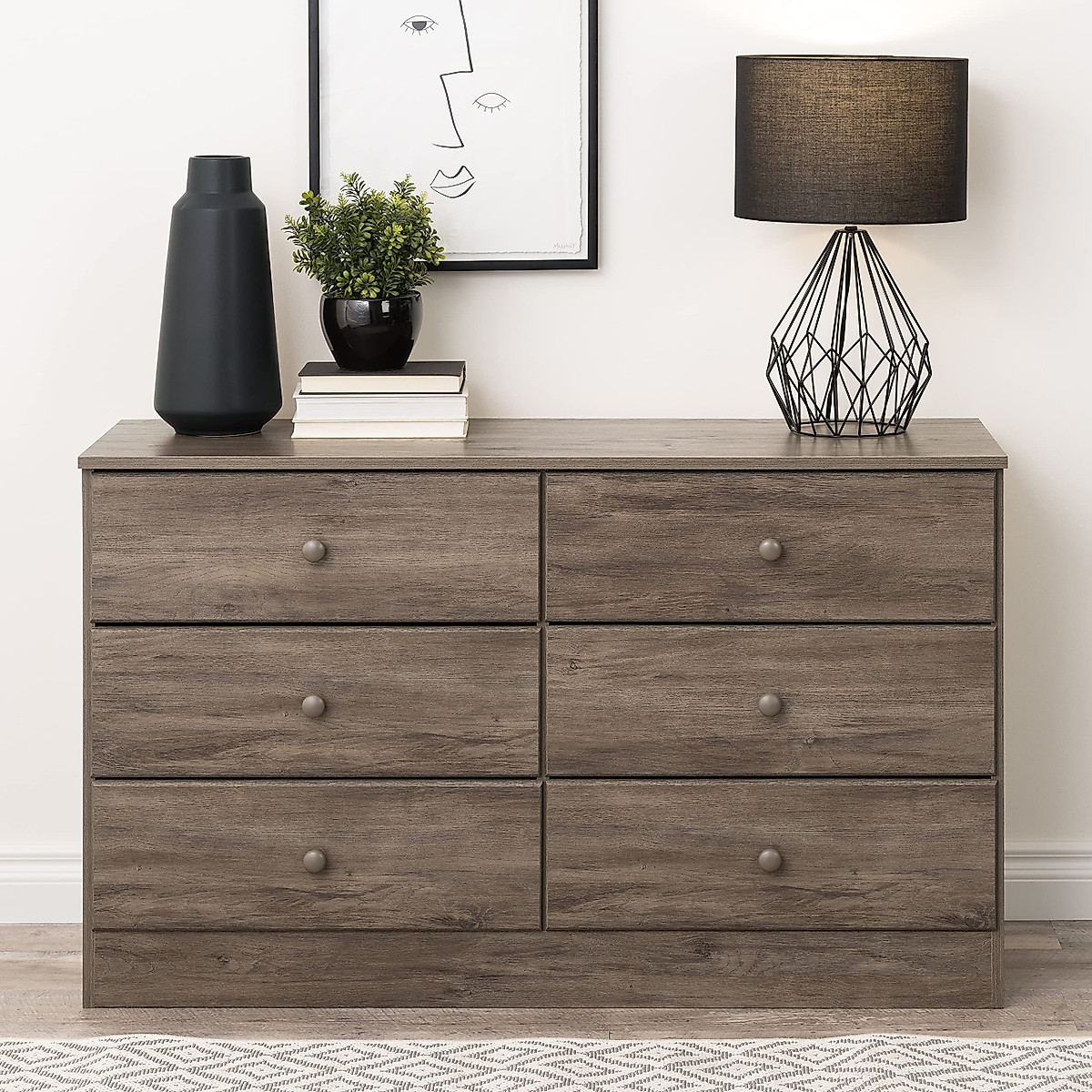 Prepac Astrid 6-Drawer Dresser, Drifted Gray & Astrid 4-Drawer Dresser, Drifted Gray
