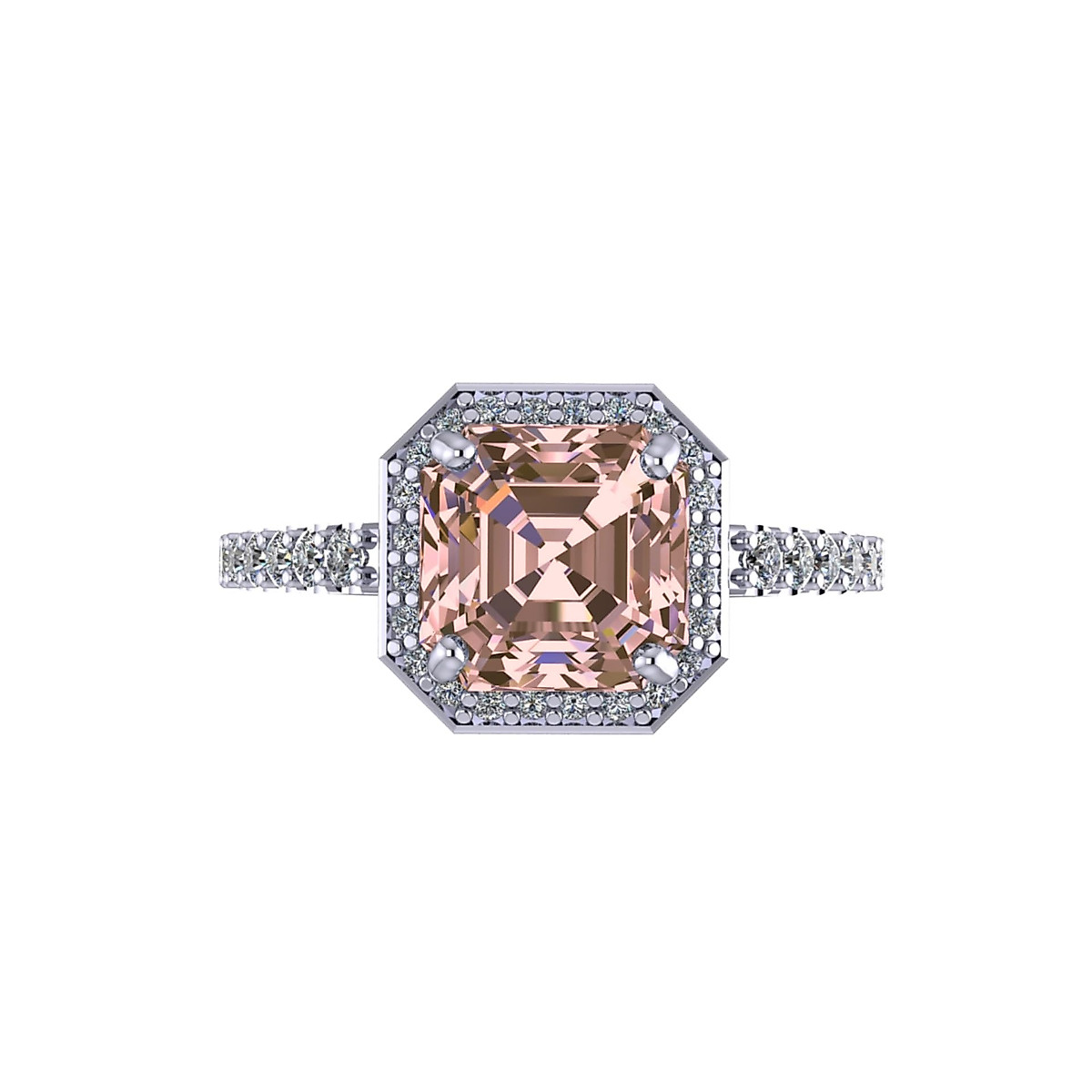 NANA Jewels 2ct Pure Brilliance Zirconia Halo Engagement Ring-Asscher Cut-Morganite-7.5