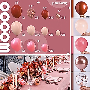 PartyWoo 140 pcs Burgundy and Pink Balloon Garland Kit, Burgundy, Ruby Red, Pastel Pink, Dusty Pink Balloons for Balloon Garland Arch Kit, Birthday Party, Baby Shower, Wedding
