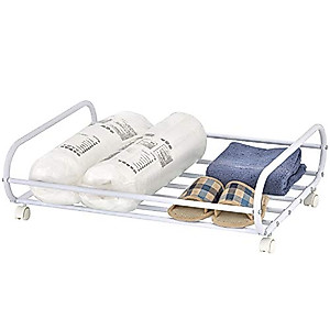 MyGift 24-Inch Rolling Stainless Steel Silver Metal Under Bed Storage Cart, Space Saving Organizer Rotating Wheels