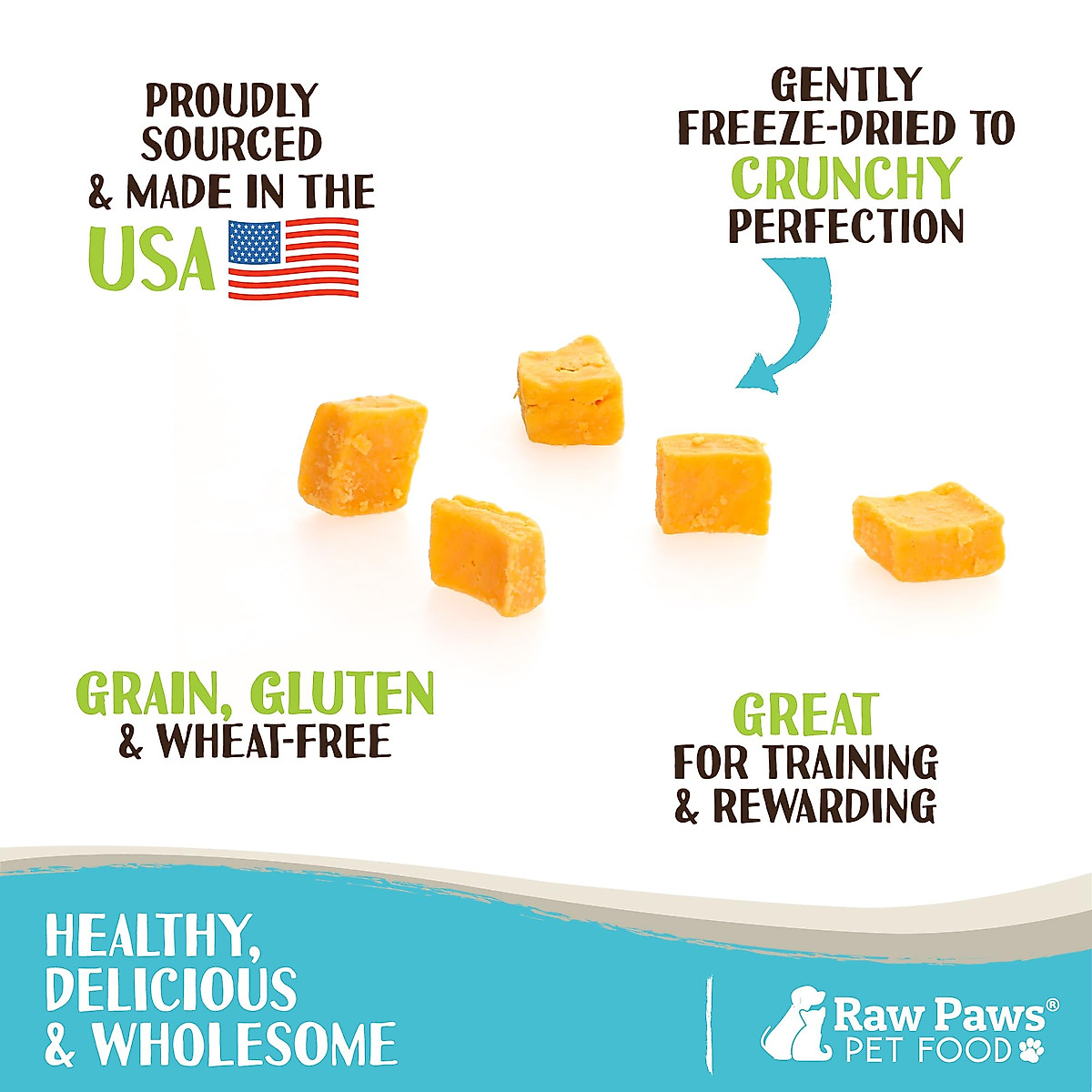 Raw Paws Freeze Dried Cheddar Cheese Treats for Dogs, 3-oz - Crunchy Dog Cheese Puffs Made in USA, Natural Dried Cheese for Dogs - 100% Real Wisconsin Cheddar Cheese Bites for Dogs - Dog Cheese Treats