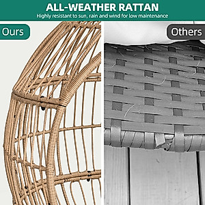 YITAHOME Oversized Egg Chair Wicker Outdoor Indoor Basket Lounger with 370lbs Capacity Large Round Egg Chairs with Stand Cushion for Patio, Balcony, Bedroom - Beige