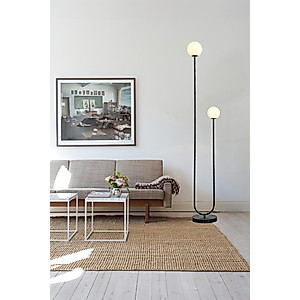 AMARTIZ Mid Century Black Floor Lamp Modern U-Shape Globe Glass Stand Light Modern Black Floor Light for Living Room Bedrooms Offices,Milk White Glass Lampshade