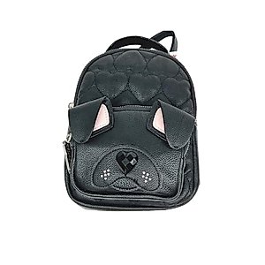 Betsey Johnson Mini Dog Puppy Backpack Black with Heart Jewel Nose Bulldog Great Gift Idea Women's Fashion Bag Tote Handbag Purse