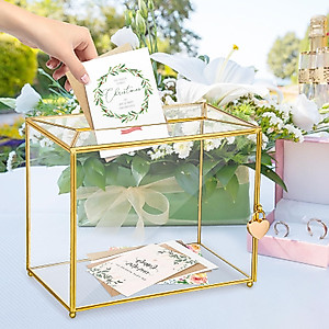 Gold Glass Card Box Wedding Card Box with Lock, Large Gift Card Box Money Box Holder for Wedding Reception, Anniversary, Birthday Party, Baby Shower, Graduation, Home Decorations