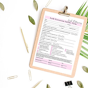 Lash Extension Eyelash Consent, Intake, Aftercare forms with Mapping length curl application style | 75 Pack | 25 of each Consent, Intake, Aftercare, and Design Forms for Lash Artists | 8.5 x 11 inch