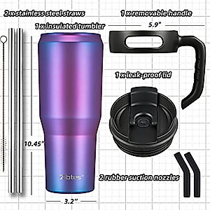 Zibtes 40oz Insulated Tumbler With Lid and Straws, Stainless Steel Double Vacuum Coffee Tumbler With Handle, Keeps Drinks Cold up to 34 Hours or Hot for 12 Hours(Twilight 1 pack)