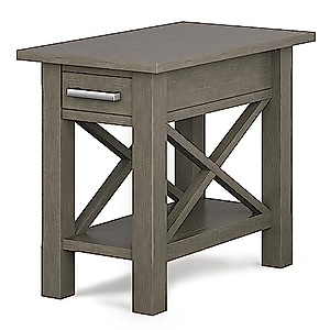 SIMPLIHOME Kitchener SOLID WOOD 14 inch wide Rectangle Contemporary Narrow Side Table End Table in Farmhouse Grey with Storage, 1 Drawer and 1 Shelf