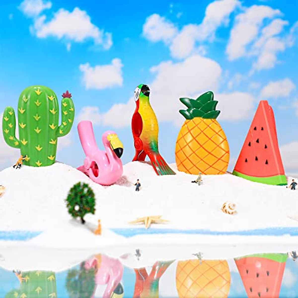 10 Pieces Beach Towel Clips Chair Holders Portable Towel Holders Flamingo Cactus Watermelon Parrot Clothes Pins in Fun Bright Colors for Holiday Beach Lounge Chairs Patio Pool Clothes Quilt Blanket