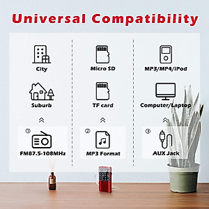 PRUNUS J-328 Mini Portable Pocket FM Radio MP3 Walkman Radio with Recorder, Lock Key, SD Card Player, Rechargeable Battery Operated(NO AM) Red