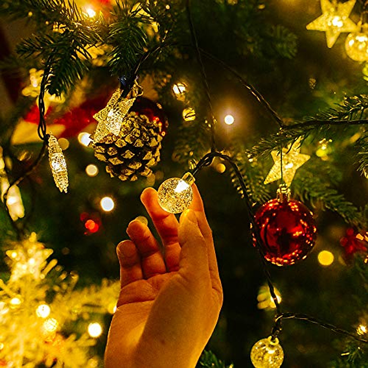 Metaku Solar Lights Outdoor String Lights 23ft 50 LED Fairy Lights Solar Powered 8 Modes Auto On/Off Christmas Lights Outdoor Waterproof Decorative Globe Lights for Patio Garden Gazebo Bistro Balcony