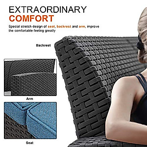 MCombo 7pcs Patio Furniture Set All-Weather Outdoor Sectional Sofa Rattan Pattern Patio Conversation Set w/Seat Cushions 6050-800 (Blue)