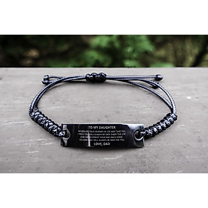 DARIN GIFT To My Daughter Black Rope Bracelet Gifts From Dad - Wherever Your Journey In Life May Take You - Motivational Graduation Christmas Birthday Gifts For Women Her, Engraved