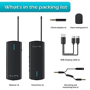 Alilong UHF Wireless Lavalier Lapel Microphone System, Lavalier Mic for Camera, iPhone, Android, Wireless Recording Mic for YouTube, Interview, Vlogging - 1TX
