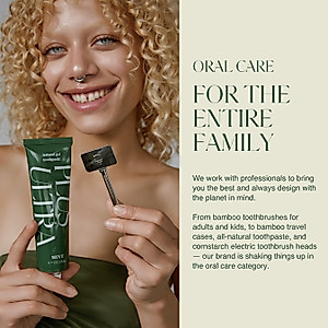 Plus Ultra 2-Pack Bamboo Toothbrush - BPA Free Soft Bristle - Dentist-Approved and All-Natural with Brush Smile Repeat and Hello Gorgeous Etched on Handles