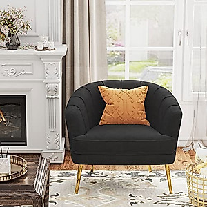 SHINEBOOM Velvet Accent Chairs for Living Room Bedroom Office Leisure Upholstered Single Sofa Chair Arm Chair Comfy Chair Reading Club Coffee Chair with Metal Legs, Black