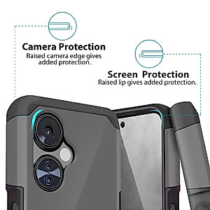 TJS Compatible for OnePlus Nord N30 5G Case, with Tempered Glass Screen Protector Dual Layer Hybrid (Magnetic Mount Friendly) Shockproof Drop Protection Impact Phone Case (Gray)