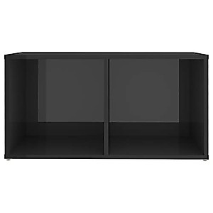 Queen.Y TV Cabinet Set of 2, Wooden Floor Storage Unit, Display Table with 4 Compartments, for Books, Magazines, DVDs, Media Box, High Gloss Grey