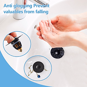 Black Bathroom Sink Stopper，Pop Up Drain Stopper for Bathroom Sink，Bathroom Sink Strainer ，Sink Plug,Universal Wash Basin Sink Stopper，Suitable for 1.1~1.5 Inch Bathroom Sink Drain Pipe (Matte Black)