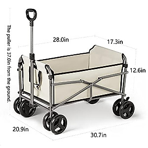 TNN Folding Beach Wagon Cart for Grocery,Collapsible Enlarged Capacity Portable Utility Garden Cart for Outdoor Sand Camping, Heavy Duty Wagon with Big Wheels Black Blue Red White (Color : White)