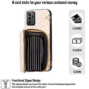 Furiet Detachable Crossbody Strap Wallet Case for Samsung Galaxy A32 5G 2021 6.5 inch Zipper Purse, Multi Card Slots and PU Leather Stand Phone Cover for M32 G5 A 32 32A S32 SM-A326U A326U Women Beige