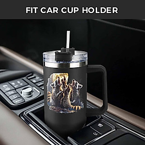 40 Oz Insulated Tumbler with Handle and Straw,Three Little Raccoon Stainless Steel Vacuum Insulated Travel Mug,Leak-proof Water Bottle Iced Coffee Cup,The Moonlight Animal