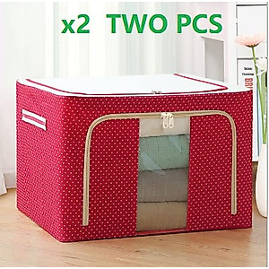 Storage Bins for Clothes - 2 PCS Collapsible Storage Bins LARGE 100L Foldable Closet Organizer Boxes 24"L x 17"W x 16"H Blanket Clothing Storage Bags with Zipper Window Large Capacity Storage Containers for Clothes 100L RED POINTS