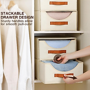 Homsorout Closet Organizers and Storage - Large Stackable Storage Bins with Drawer, Fabric Bins for Organization, Collapsible Storage Drawers Organizer for Bedroom, Living Room, 4 Pack, Beige