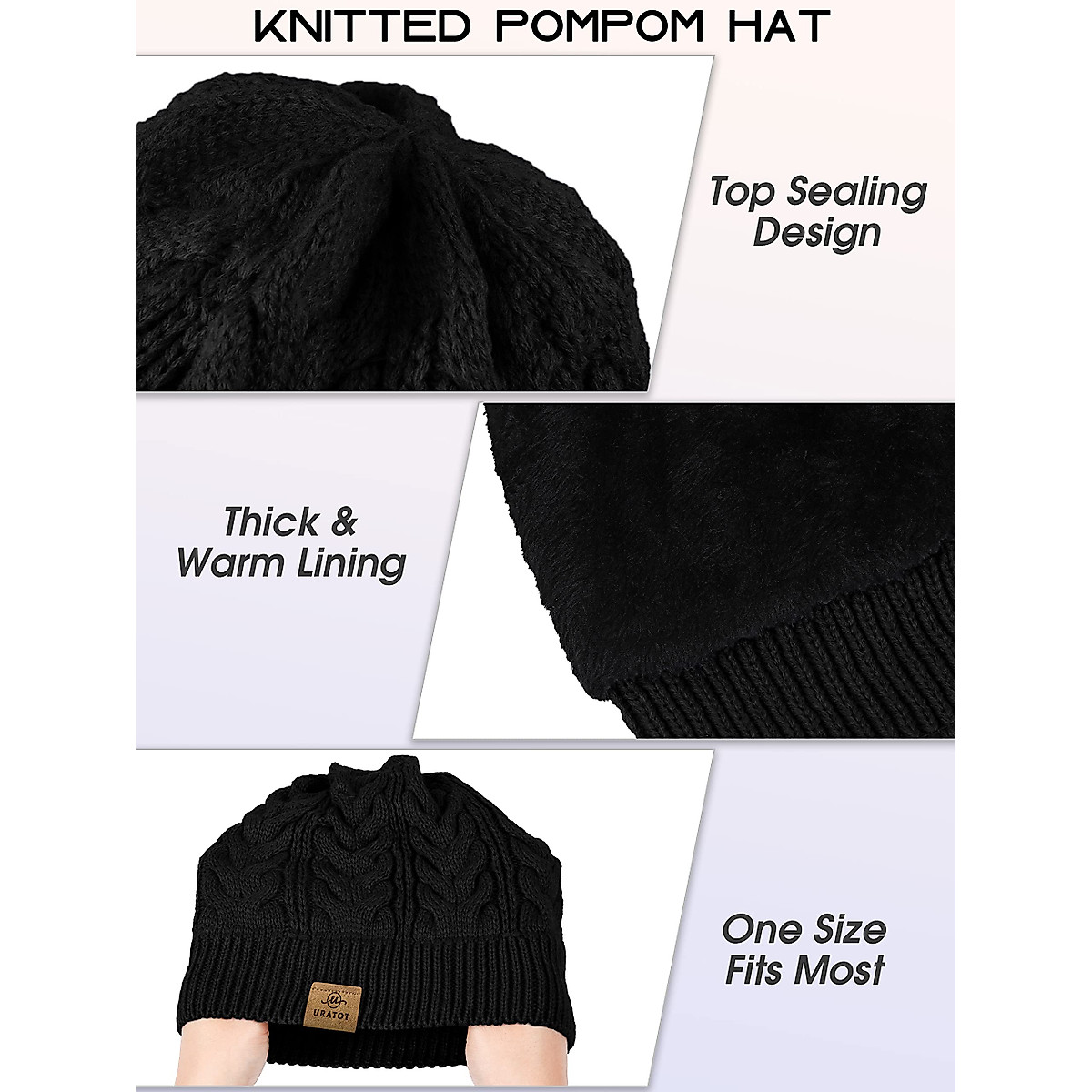 URATOT 4 Pack Winter Knitted Set Thick Knitted Beanie Hat Scarf Gloves Ear Warmer for Men or Women