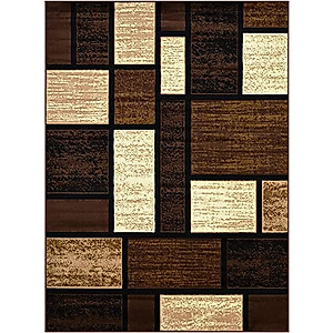 Modern Geometric Blocks Abstract Design Brown Area Rug, Perfect Hardwood, Tile, or Carpet Cover, Ideal for Bedroom, Kitchen, Living Room, Entryway, or Office (2’ 2” X 7’ 2” Runner)