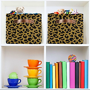 ALAZA Golden Leopard Print Cheetah Foldable Storage Box Storage Basket Organizer Bins with Handles for Shelf Closet Living Room Bedroom Home Office 1 Pack