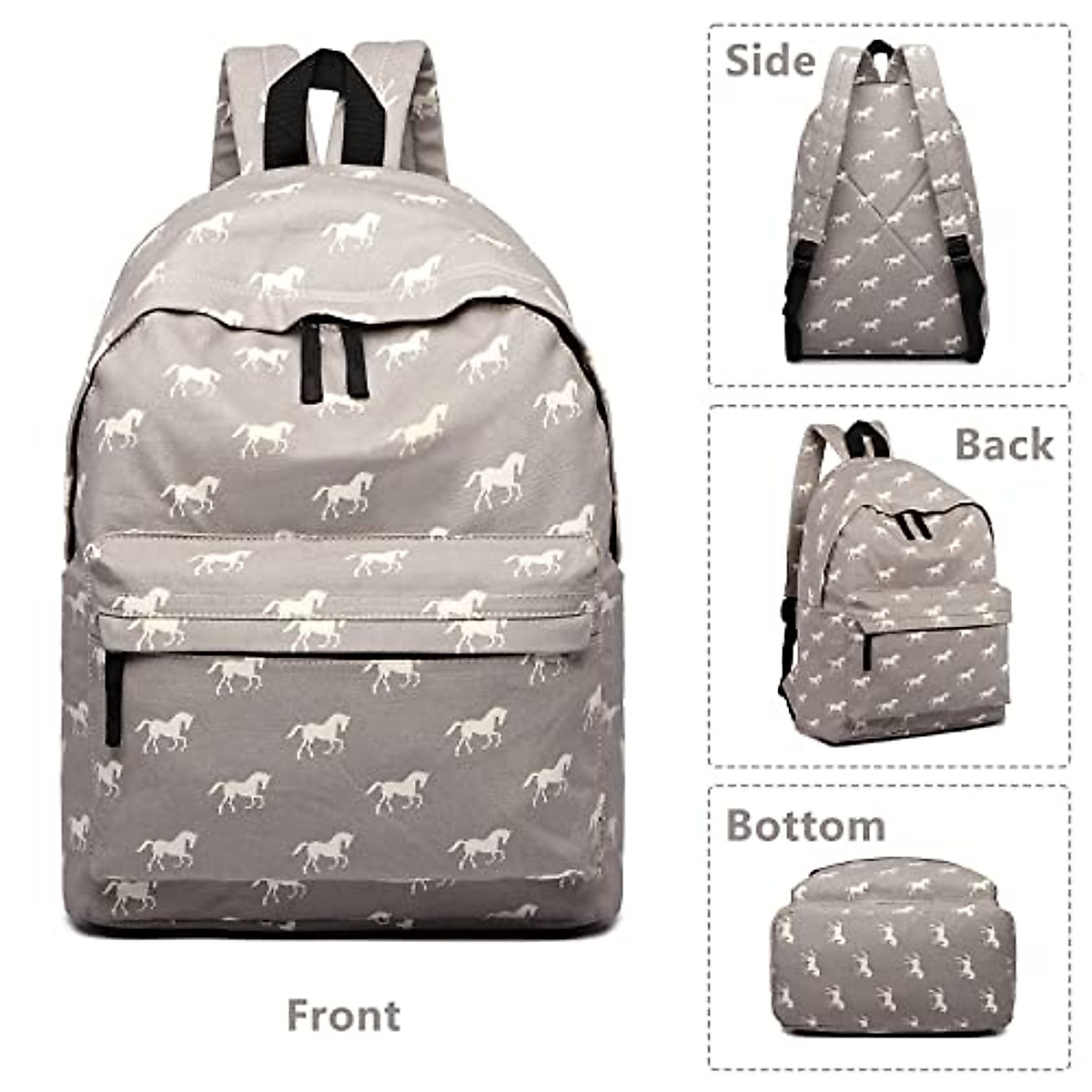 MISS LULU Backpack Horse Print Canvas Backpack Casual Daypack for Girls Boys Teenager