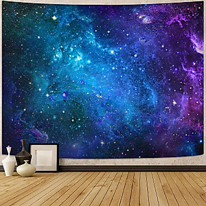 Faxdong Galaxy Universe Space Tapestry, Blacklight Starry Night Sky Mysterious Nebula Stars Ceiling tapestries for Bedroom Backdrop Wall Decor 68×90 inch