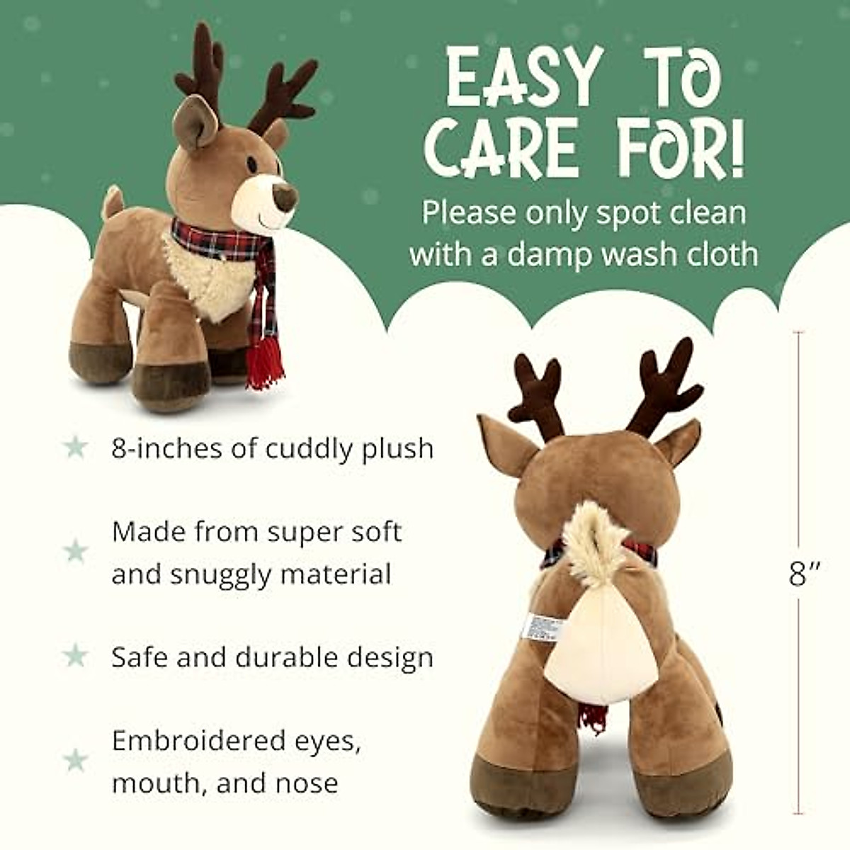 Plushible Plush Reindeer Stuffed Animal - Holiday Deer Characters with Antlers Toy for Girl, Boy, Baby, and Toddler - Christmas Decor Animals - Little Plushie Toys - 8 Inch - Randall