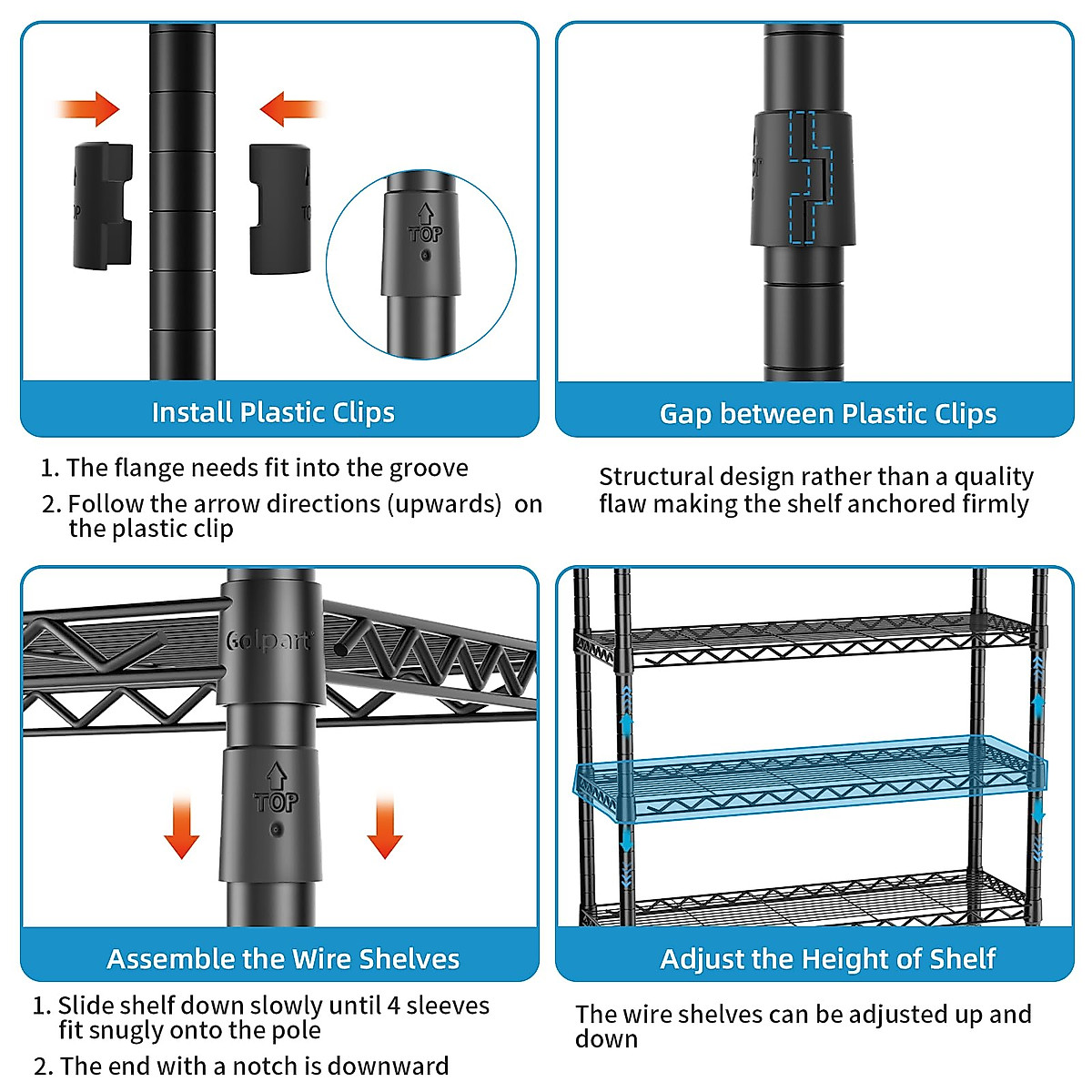 Heavy Duty Clothes Rack Clothing Rack for Hanging Clothes,Large Metal Garment Rack with 4 Tiers Adjustable Wire Shelves&3 Hanger Rods&2 Hooks,Freestanding Closet Wardrobe System,MaxLoad 800lbs