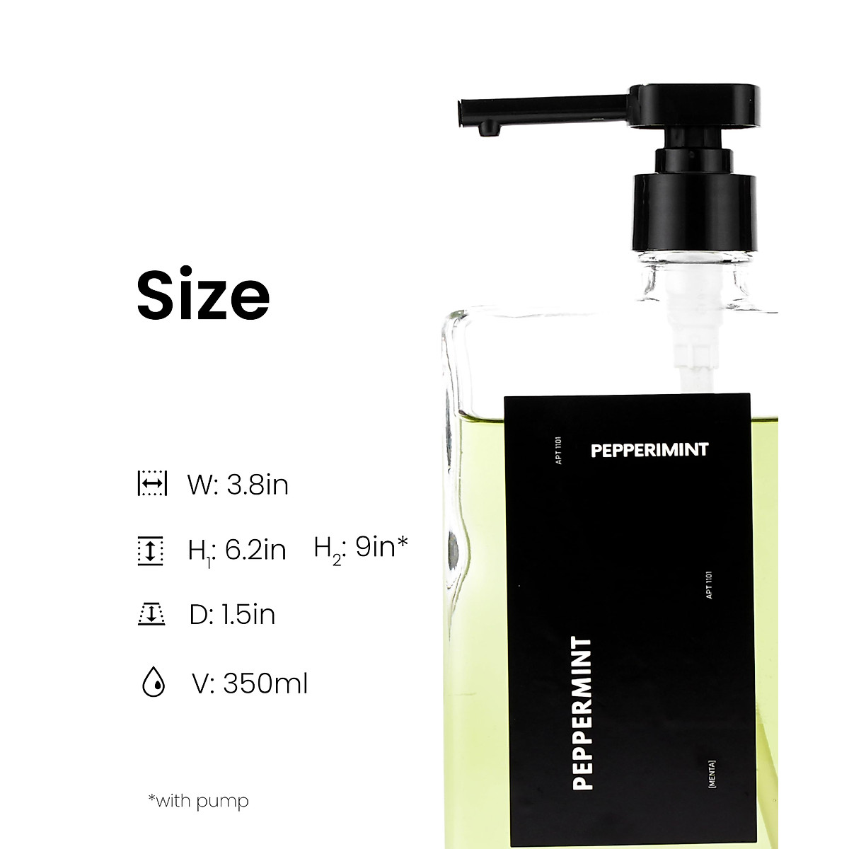 APT 1101 Glass Coffee Syrup Dispensers with Pumps, Syrup Bottles with Label Set - Essential Coffee Bar Accessories, 11.8 oz/350ml, Set of 2 (Black)