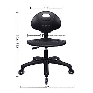 Chair Master Table Height Chair/Stool-Easy to Clean! Deluxe Ergonomic Polyurethane Chair. 5" of Height Adj (16.5"-21.5") 450 lb Capacity. Automotive, Lab, Garage, Home, Office (Rubber Roller, Black)