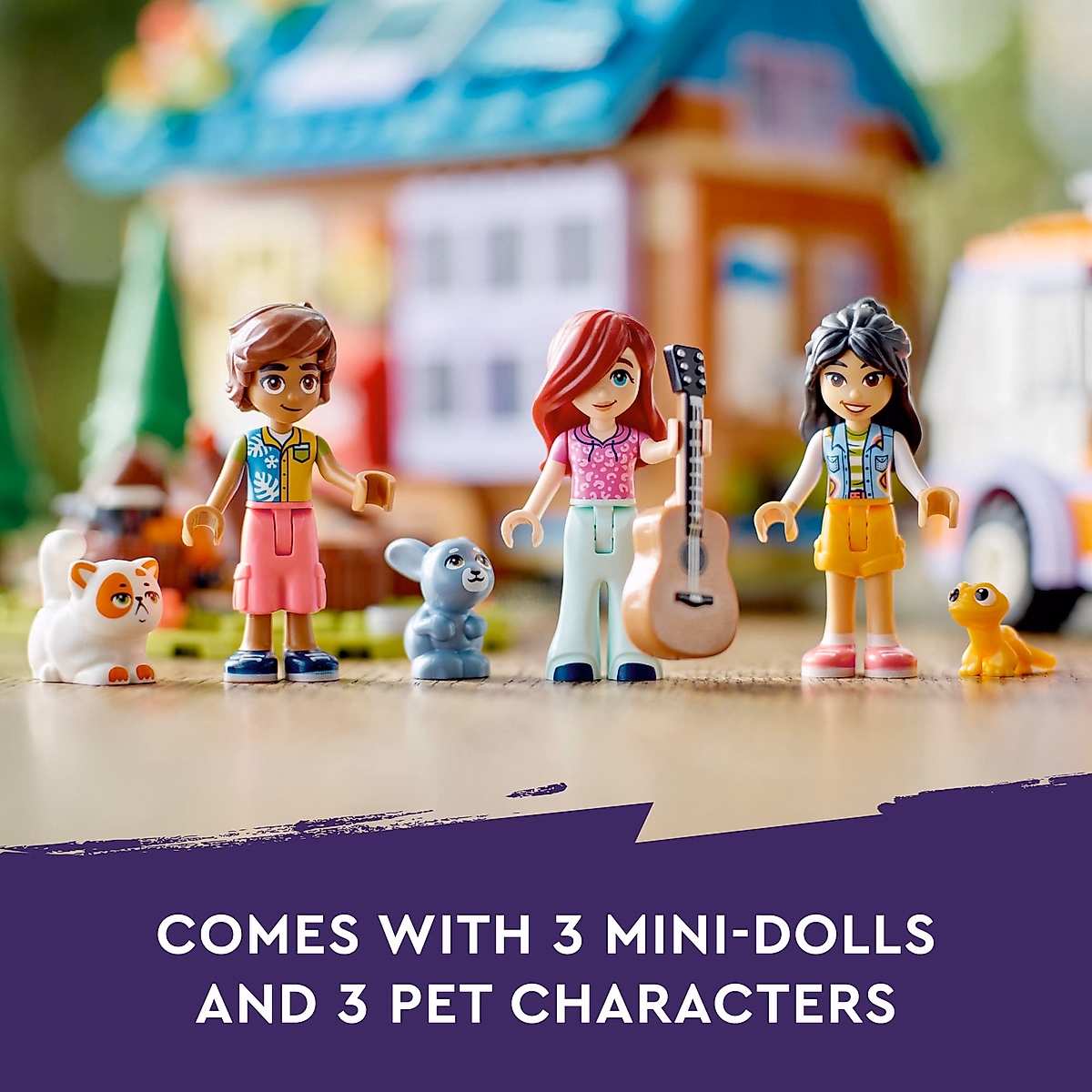 LEGO Friends Mobile Tiny House 41735, Forest Camping Dollhouse Pretend Play Set with Toy Car to Enjoy The Great Outdoors, includes Leo & Liann Friendship Mini-Dolls, Gift Idea for Kids 7 Plus